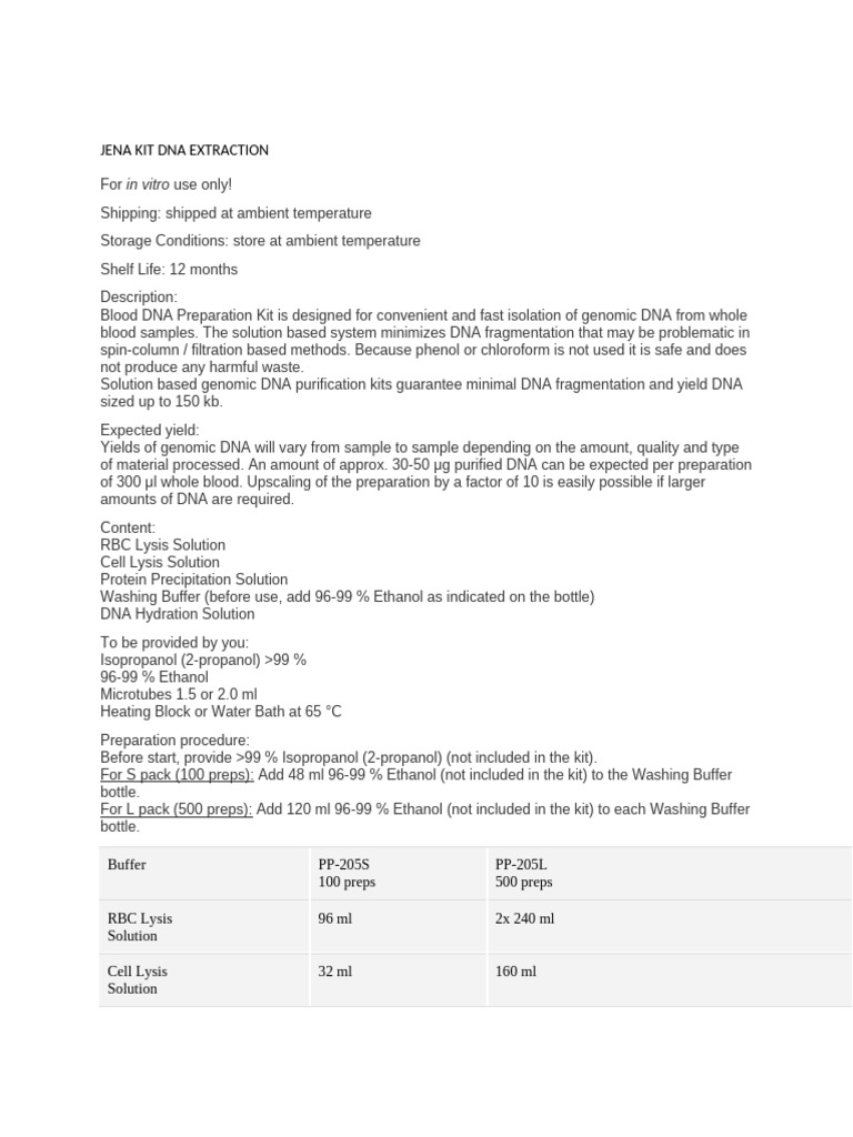 Blood DNA Extraction Kit Instructions | PDF | Life Sciences | Biology