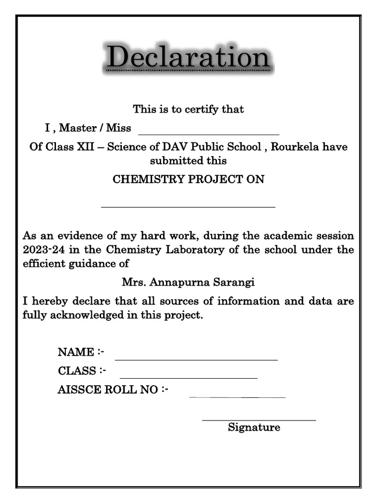 Chemistry Project Declaration Form | PDF