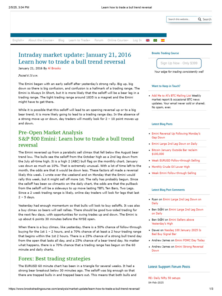 Trading Strategies for Bull Trend Reversals | PDF | Day Trading ...