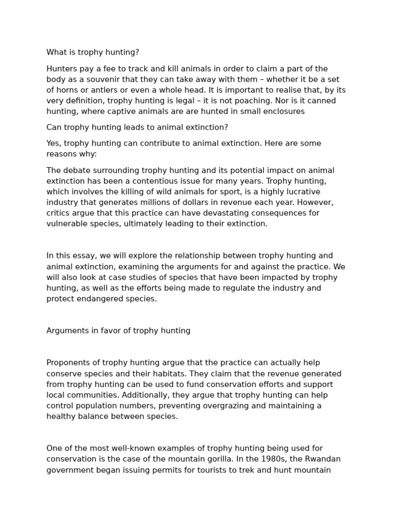 Trophy Hunting | PDF | Hunting | Endangered Species