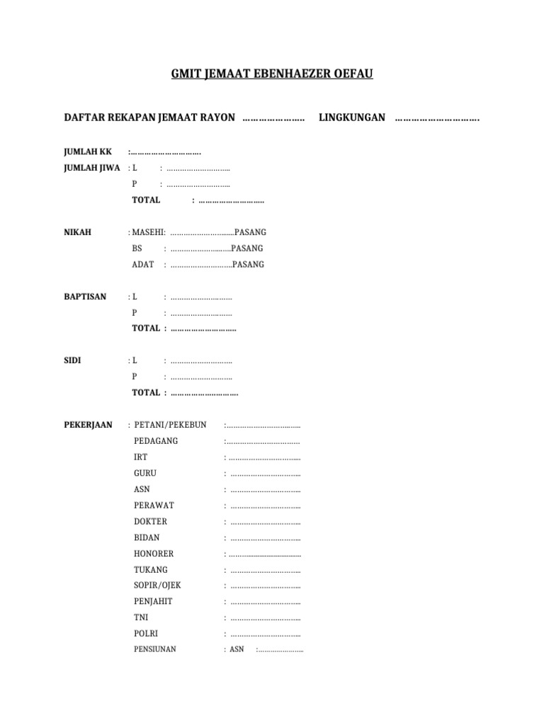 Format Rekapan Data Jemaat | PDF