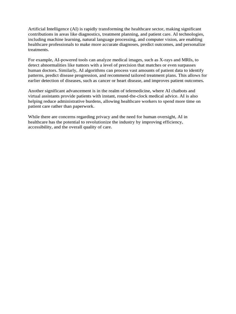The Role of Artificial Intelligence in Modern Healthcare | PDF