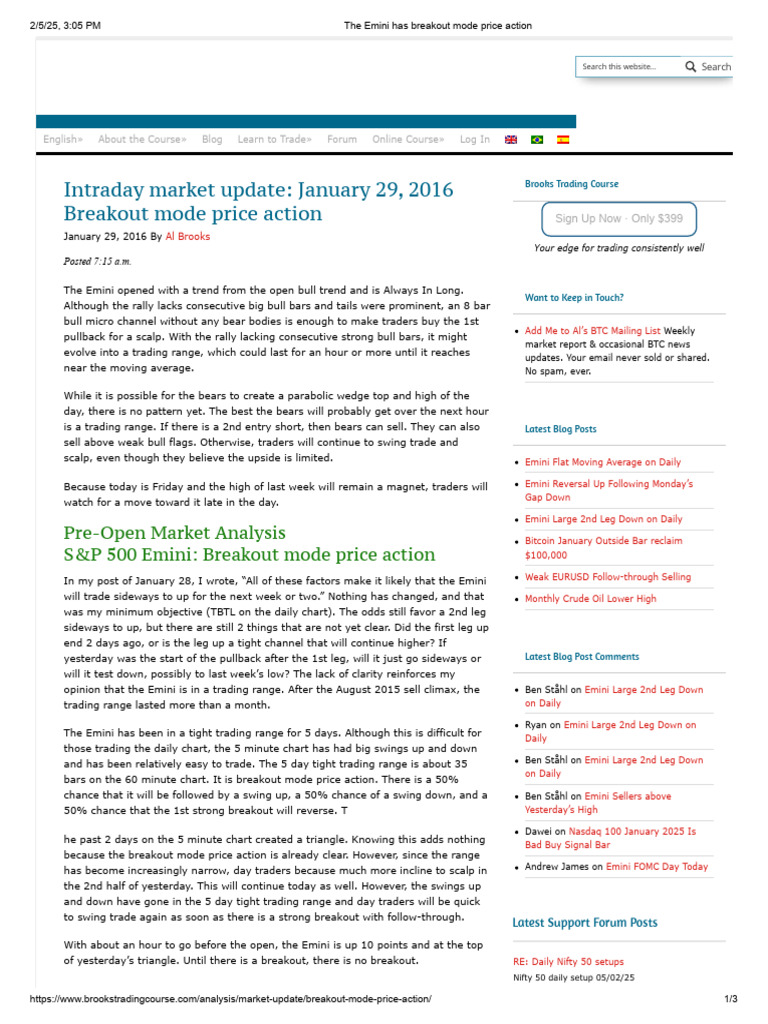 Emini Breakout Mode Analysis | PDF | Day Trading | Financial Markets