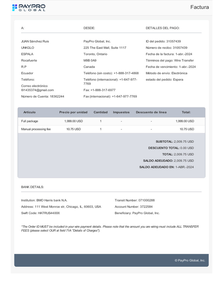 PayPro Global Invoice 31057439 (2024-Apr-01) | PDF