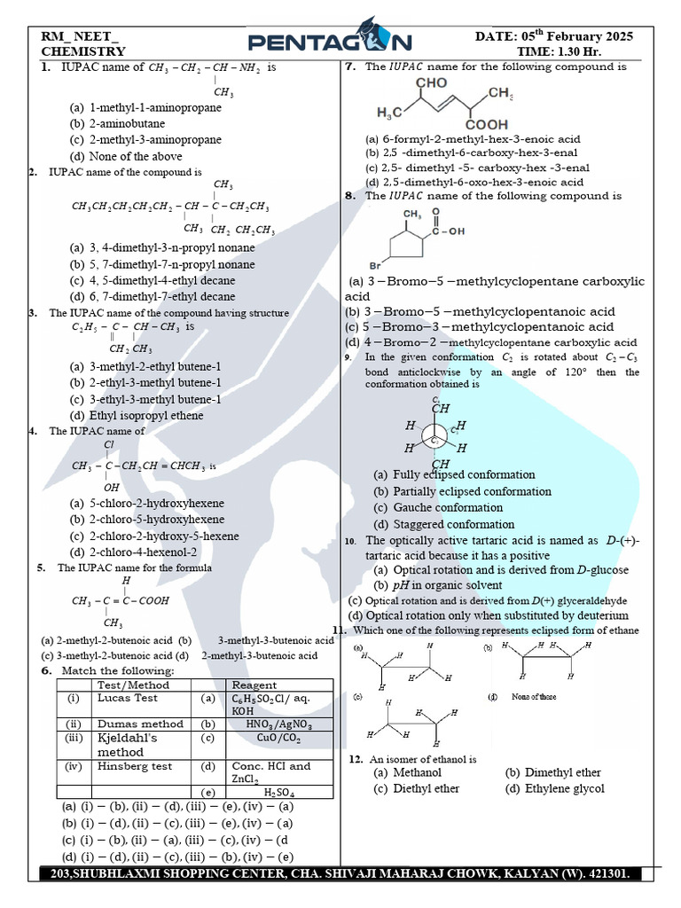 5 - Feb - Chem - Iupac & Goc - QP - PDF | PDF | Ether | Carboxylic Acid