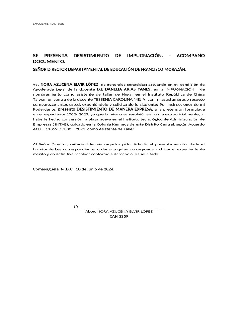 Desistimiento de Impugnación Ixe Danelia | PDF