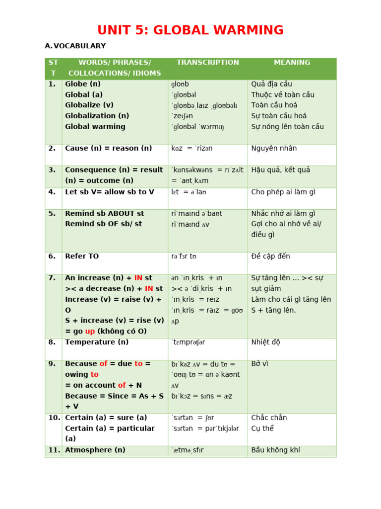 Unit 5 - Vocab and Grammar | PDF