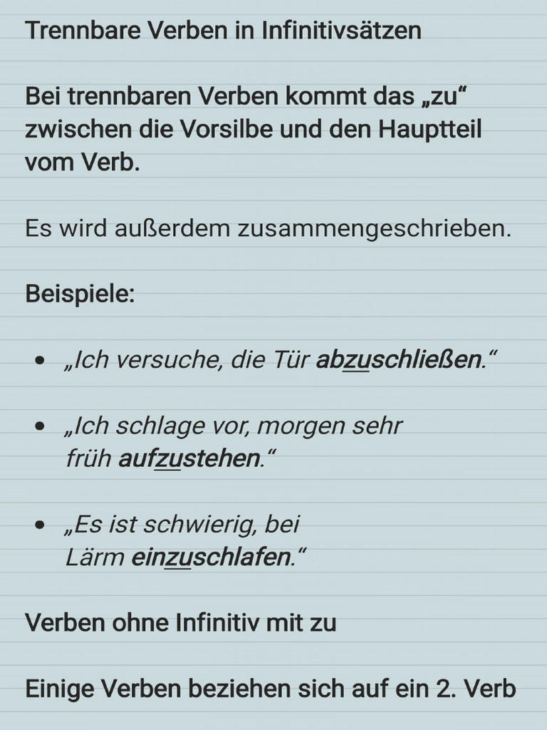 Trennbare Verben - Verben Ohne Infinitiv Mit Zu - 240218 - 105434 | PDF