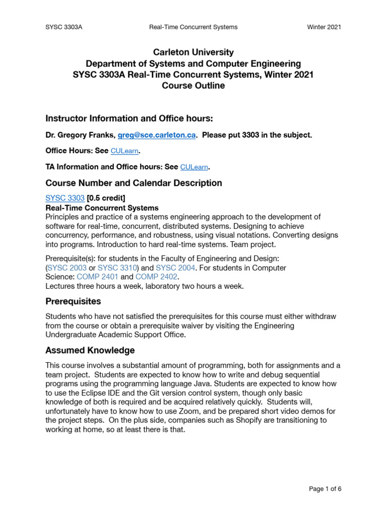 Sysc3303a w21 Outline | PDF | Computer Programming | System