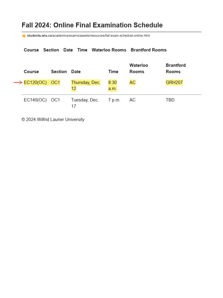 EC120OC - ONLINE FINAL EXAM SCHEDULE F2024 | PDF