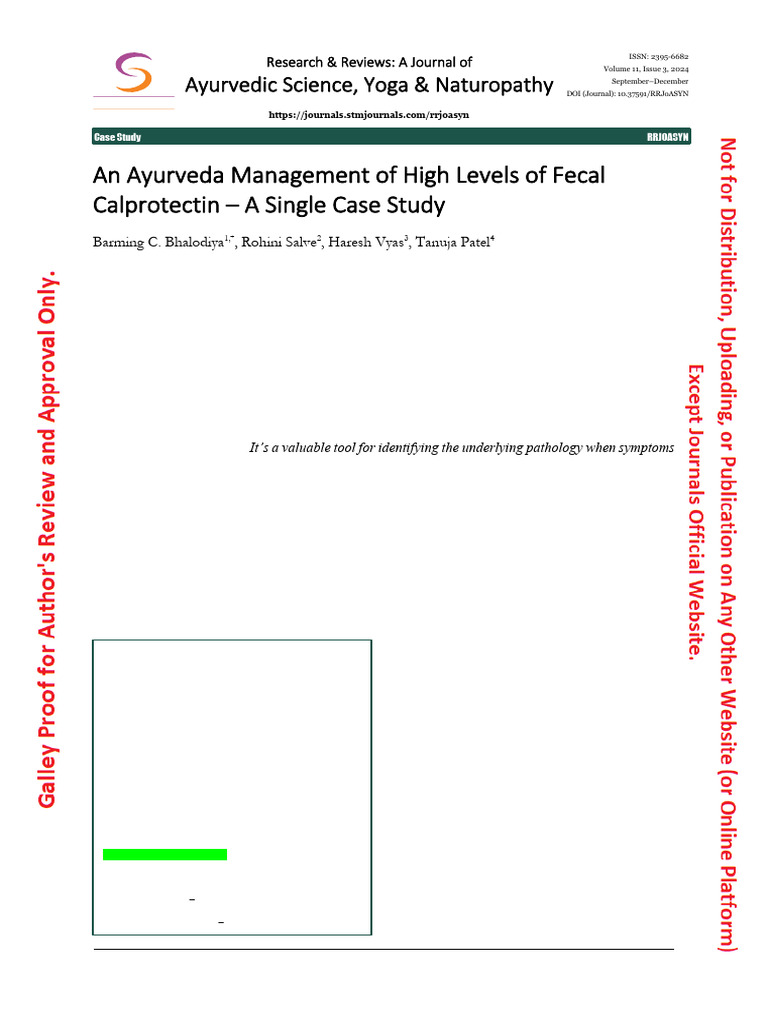 (1-7) An Ayurveda Management of High Level of Fecal Calprotectin | PDF ...