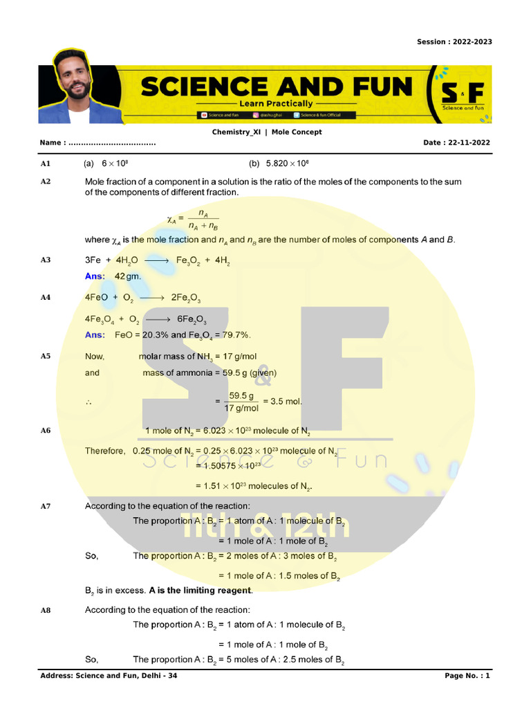 Chapter 1 Some Basic Concepts of Chemistry Answer | PDF