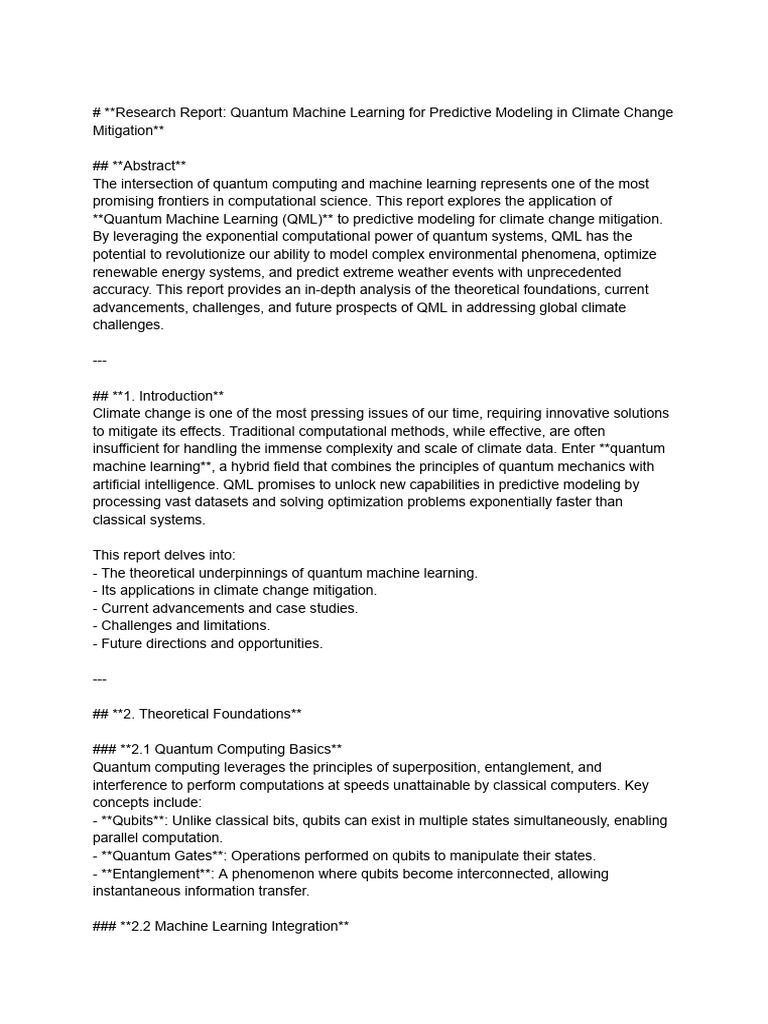 Research Report - Quantum Machine Learning For Predictive Modeling in ...