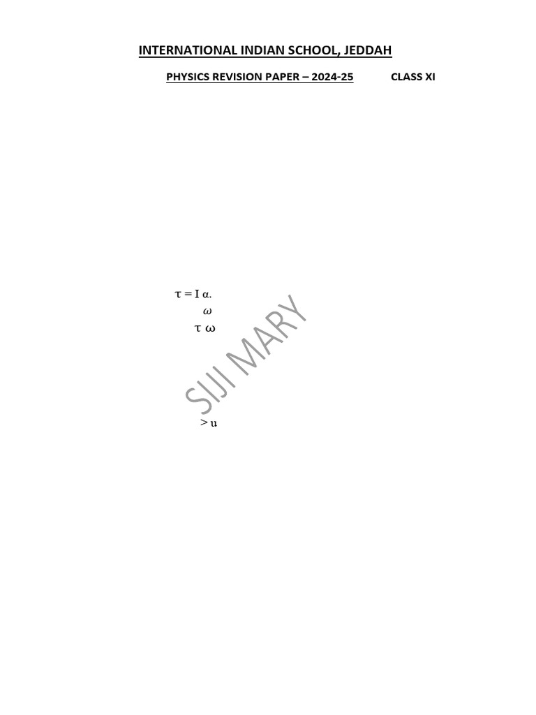 Xi Revision Paper-Derivation Half Yearly-1 | PDF | Force | Angular Momentum