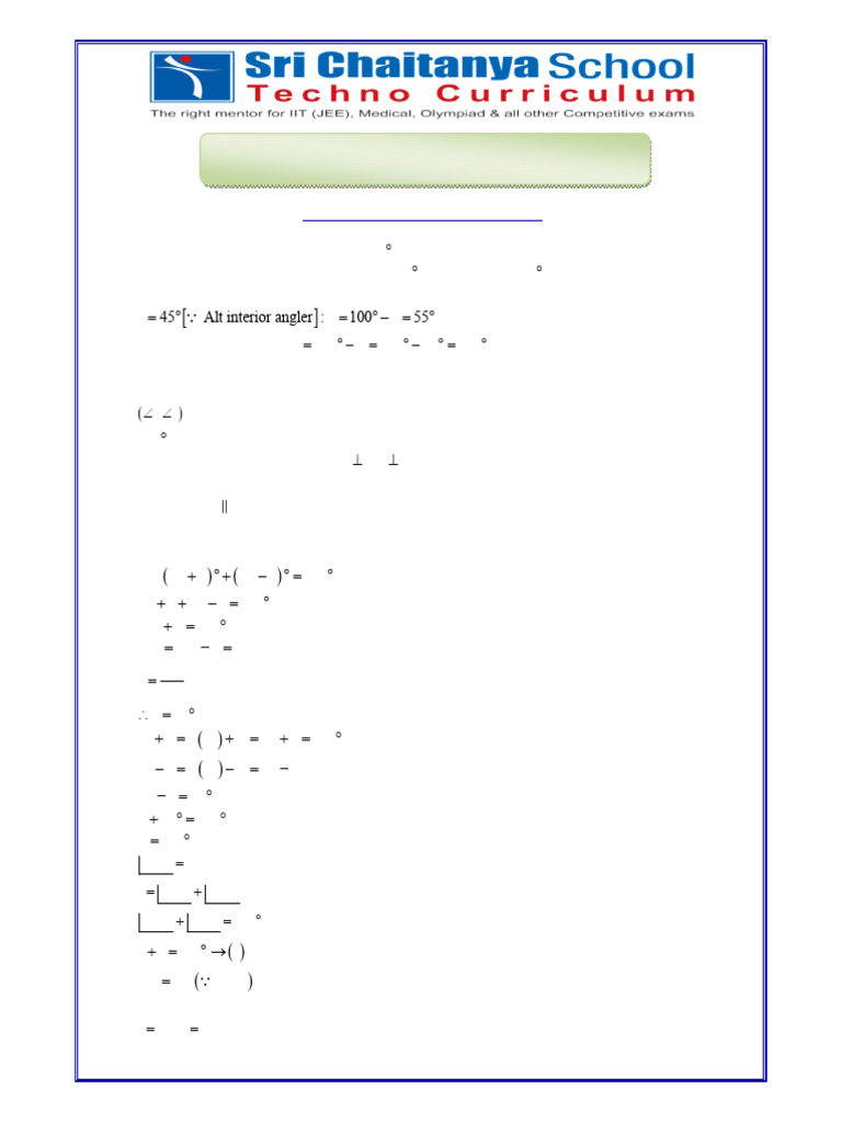WORK SHEET-1. Lines and Angles - SOLUTIONS | PDF | Euclid | Euclidean ...