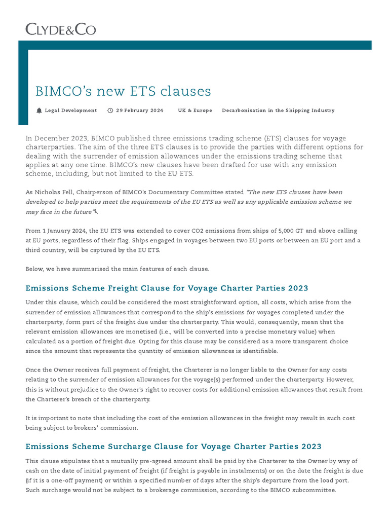 BIMCO's New ETS Clauses Explained | PDF | Limited Liability Partnership ...