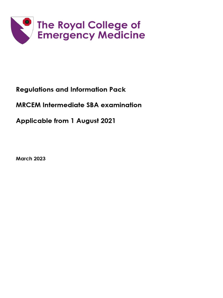 MRCEM SBA Information and Regulations 2023.3 | PDF | Travel Visa | Medicine