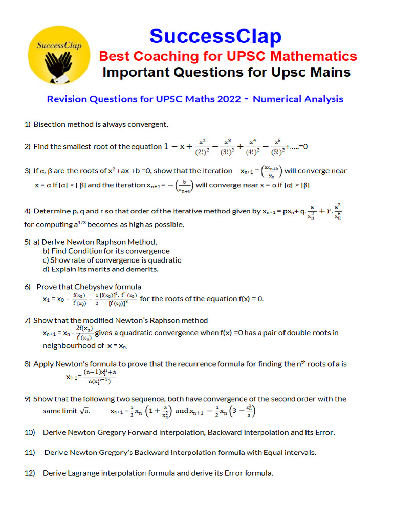 Numerical Analysis-2022-SuccessClap-Revision Qns | PDF
