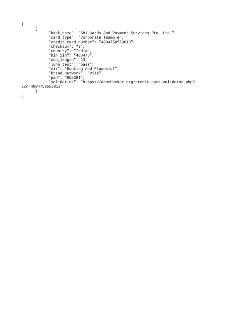 Credit Card Data - Json | PDF
