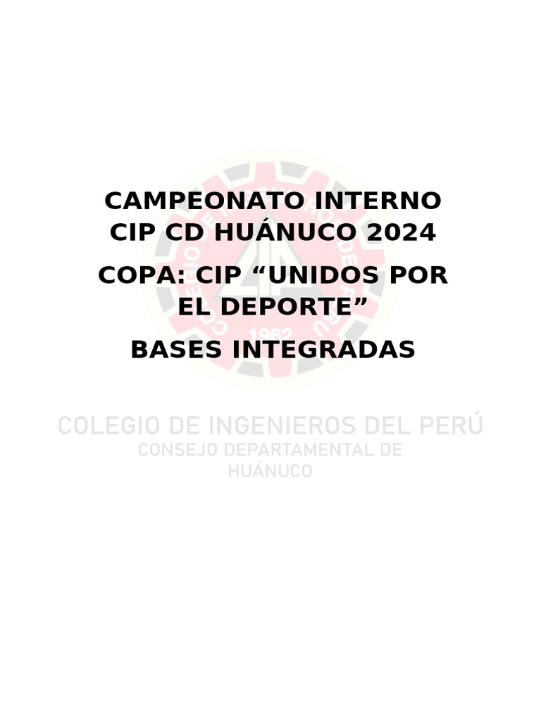 Bases Oficiales Cip 2024 - Integradas | PDF | Árbitro | Asociación de Futbol