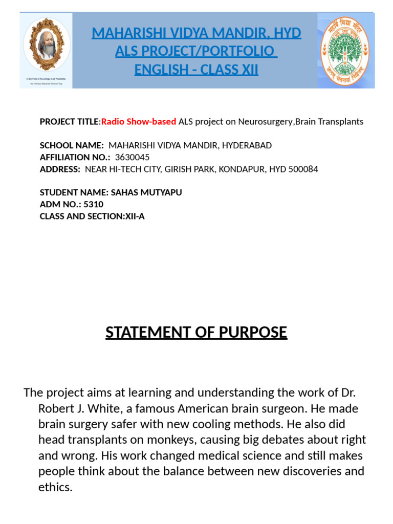 English - Class XII - Project Work | PDF | Neurosurgery | Experiment