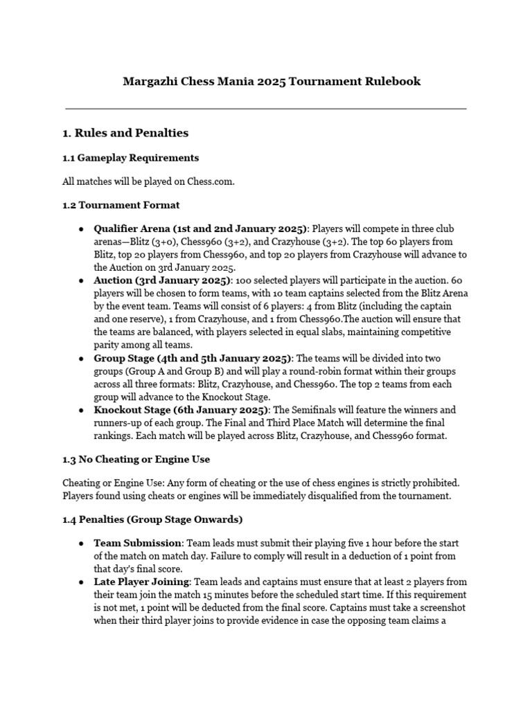 Chess Mania Rule Book | PDF | Sports Competitions | Chess