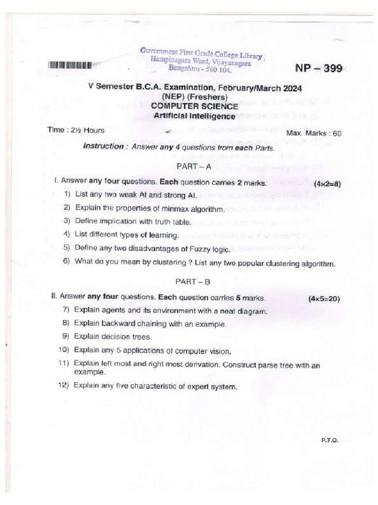 V Sem Bca Question Papers 2024 | PDF