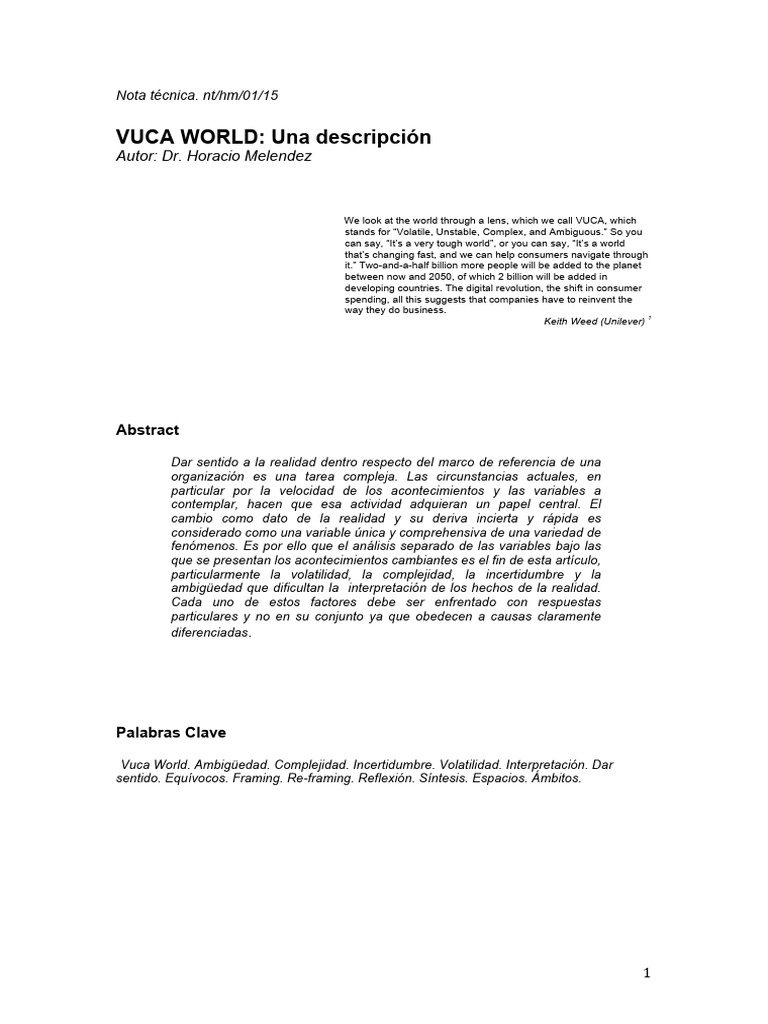 Nota Técnica - VUCA WORLD | PDF | Pensamiento | Conocimiento