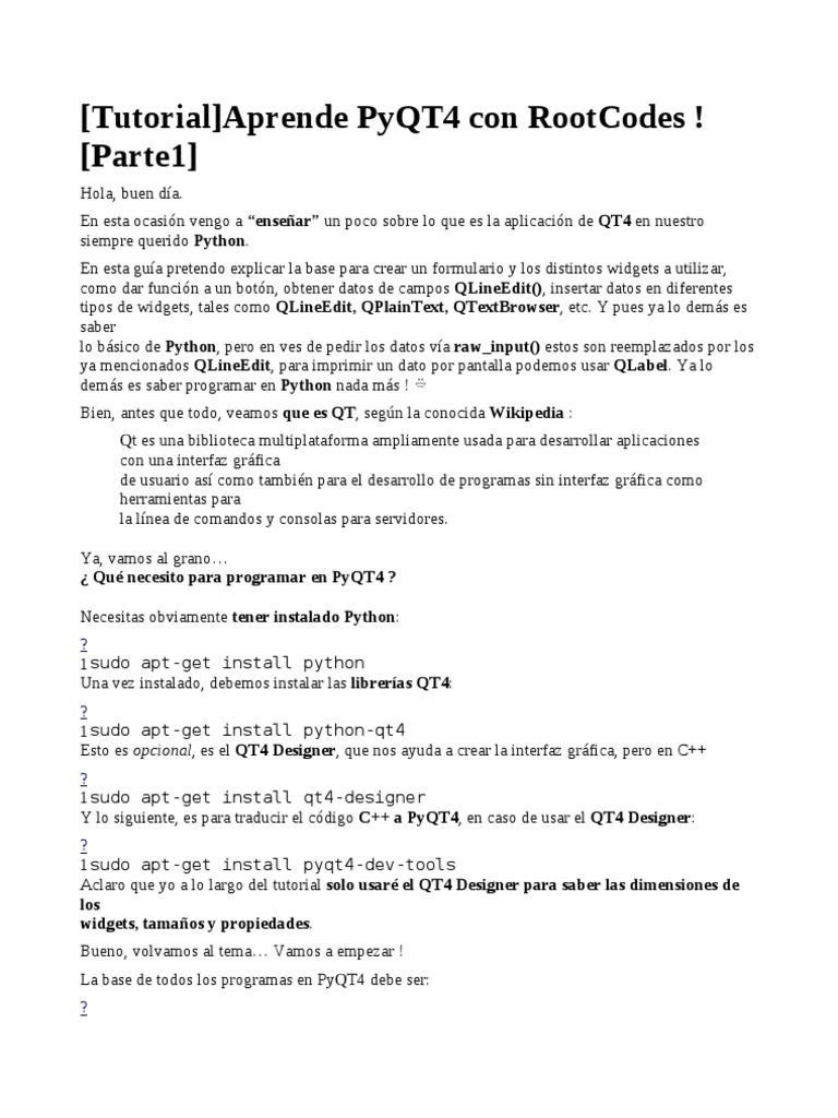 Aprende PyQT4 Con RootCodes | PDF | Widget (Gui) | Python (lenguaje de programación)