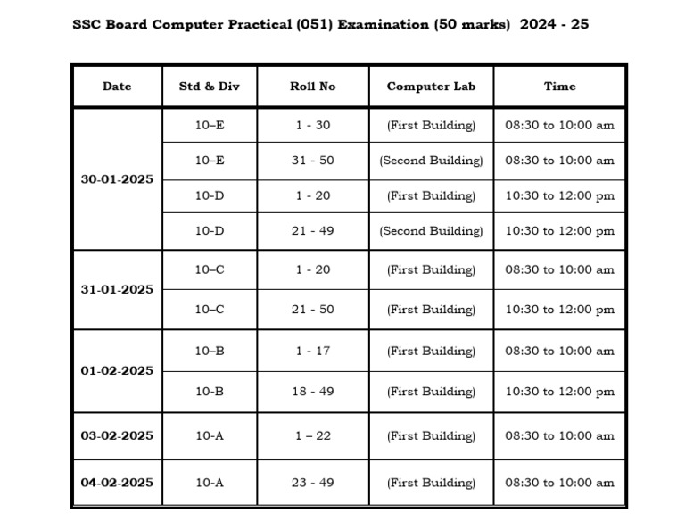 STD 10 - Computer Practical Exam Schedule-24-25 | PDF