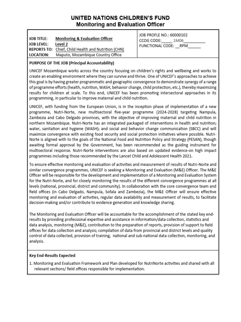 JD ME Officer CHN NutriNorte - 30072024 | PDF | Evaluation | Monitoring And Evaluation