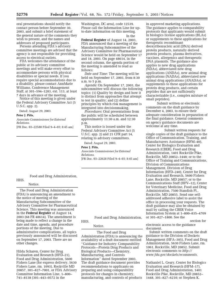 FDA Guidance on Comparability Protocols | PDF | Food And Drug ...
