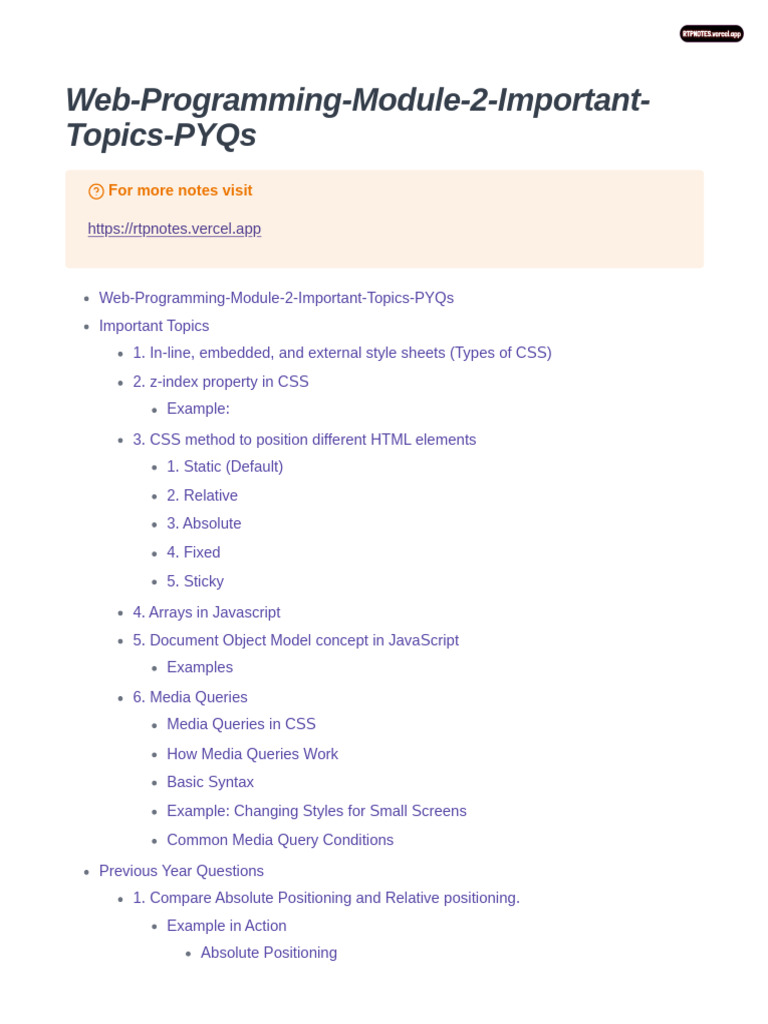 Web Programming Module 2 Important Topics PYQs | PDF | Document Object Model | Html Element