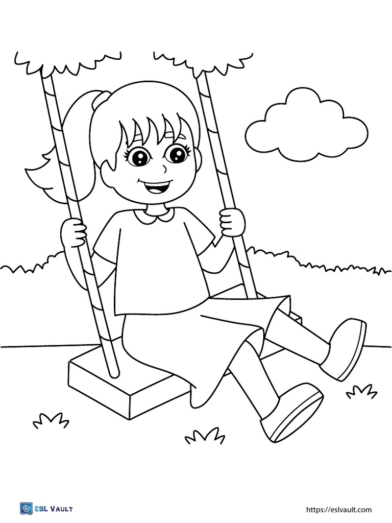 kid play on swing colouring page | PDF