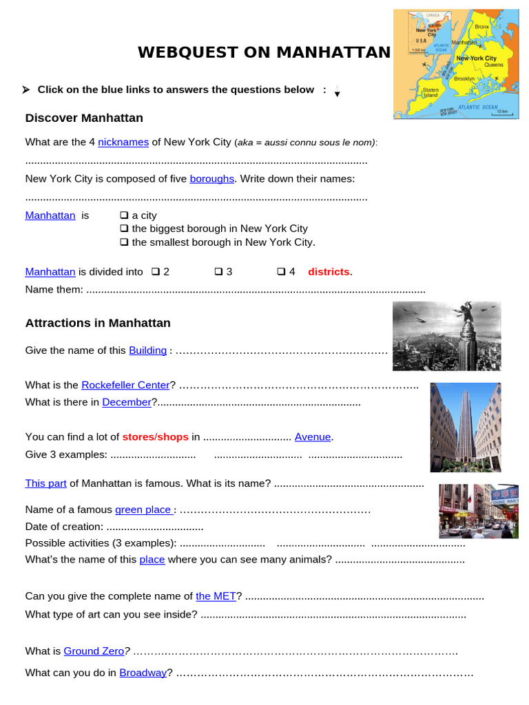 Manhattan WebQuest: Explore NYC's Borough | PDF
