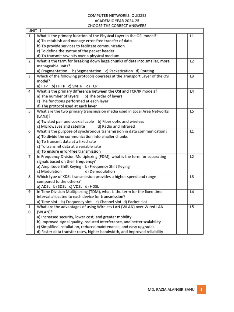 (Template) Computer Networks Quizzes For AY 2024-25 | PDF | Internet Protocols | Computer Network