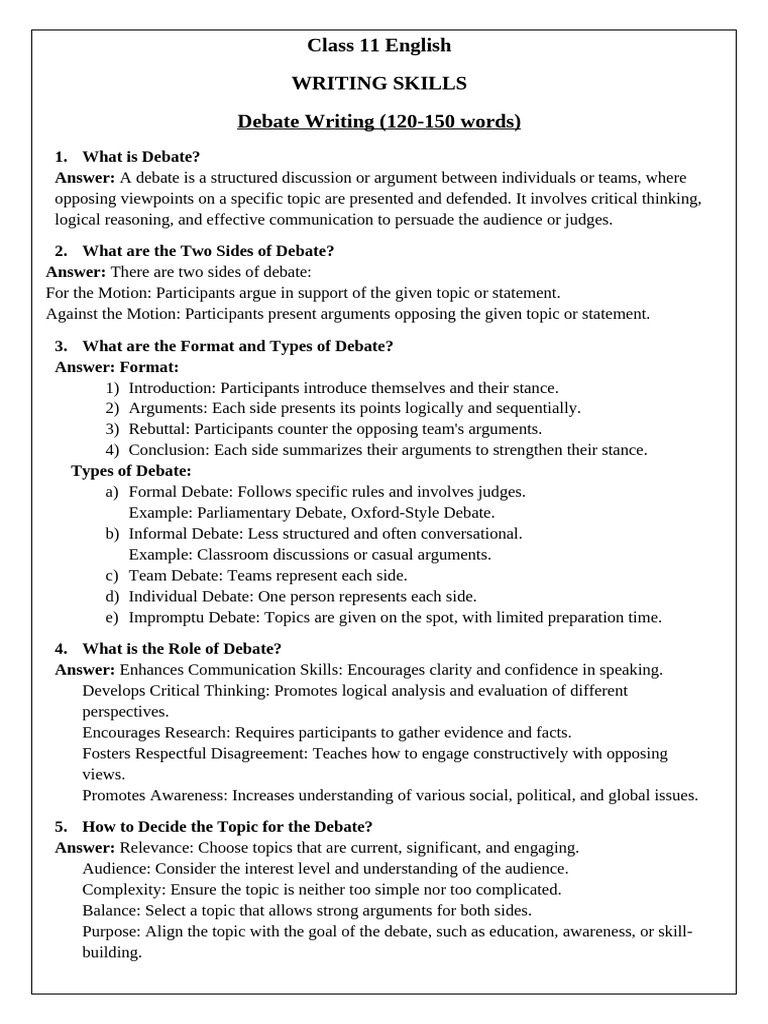 Debate Writing Guide for Students | PDF | Argument | Critical Thinking