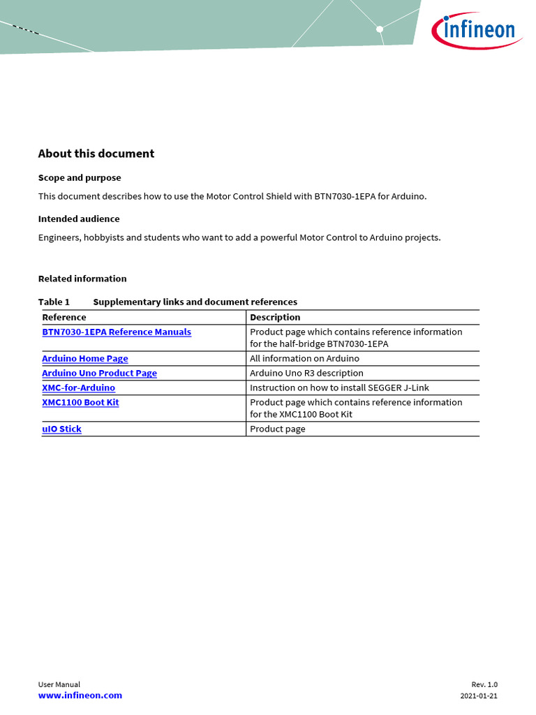 Infineon Arduino Shield BTN7030 UserManual v01 00 en | PDF | Capacitor | Arduino