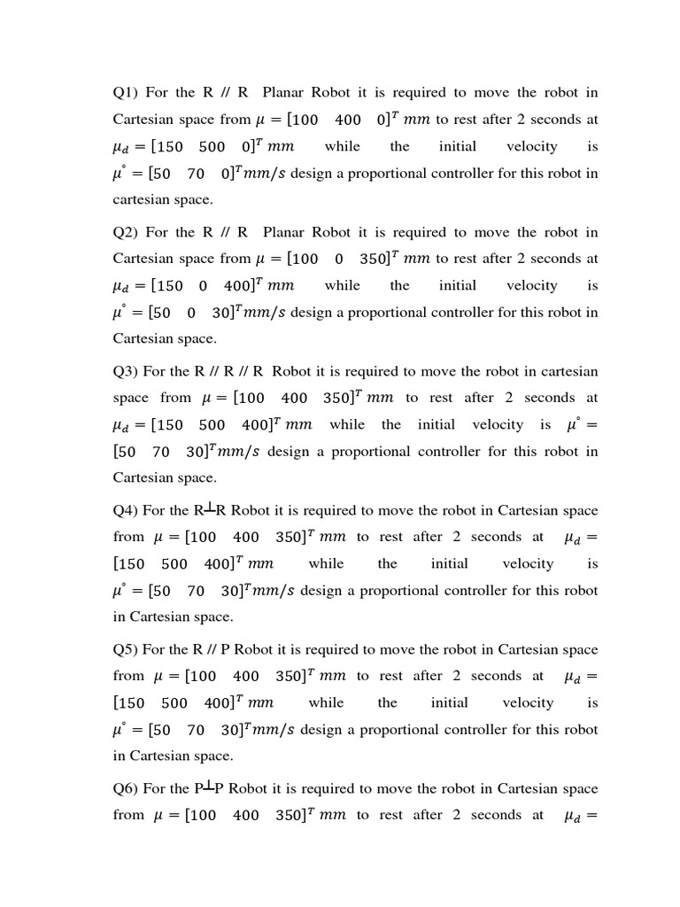 Task Space Kinematic Control Sheet | PDF | Mechanics | Motion (Physics)