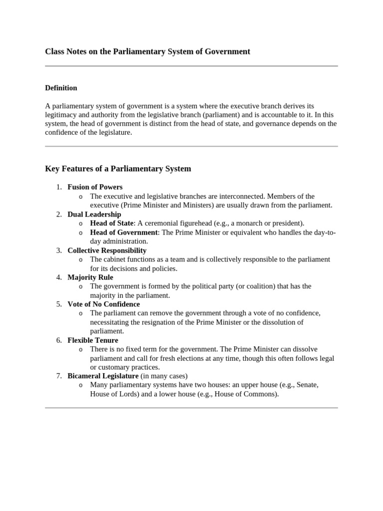 Overview of Parliamentary Government | PDF | World Politics ...