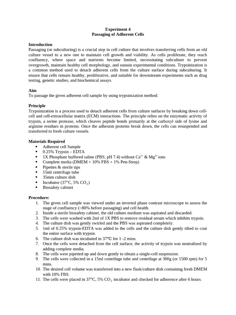 Experiment 4 | PDF | Trypsin | Cell Culture