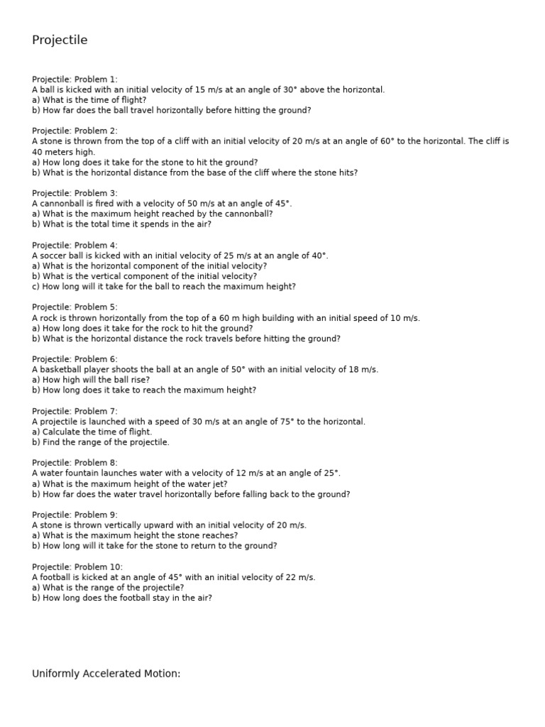 Uam and Projectile Pt | PDF | Projectiles | Acceleration