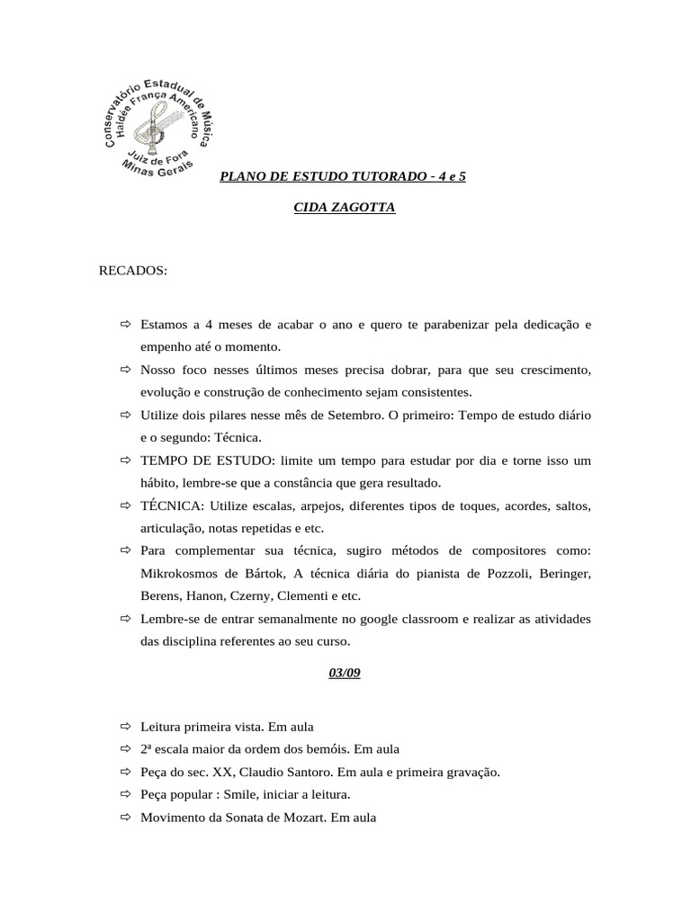 PLANO DE ESTUDO TUTORADO 4 e 5 - Cida | PDF