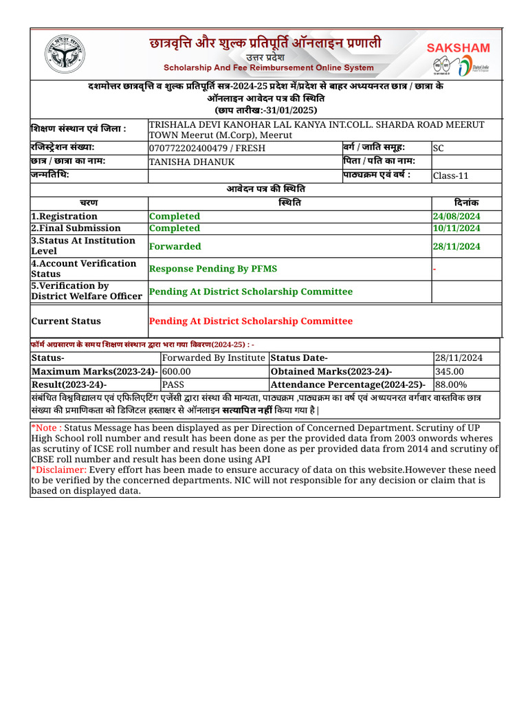 Application Form Status Details | PDF
