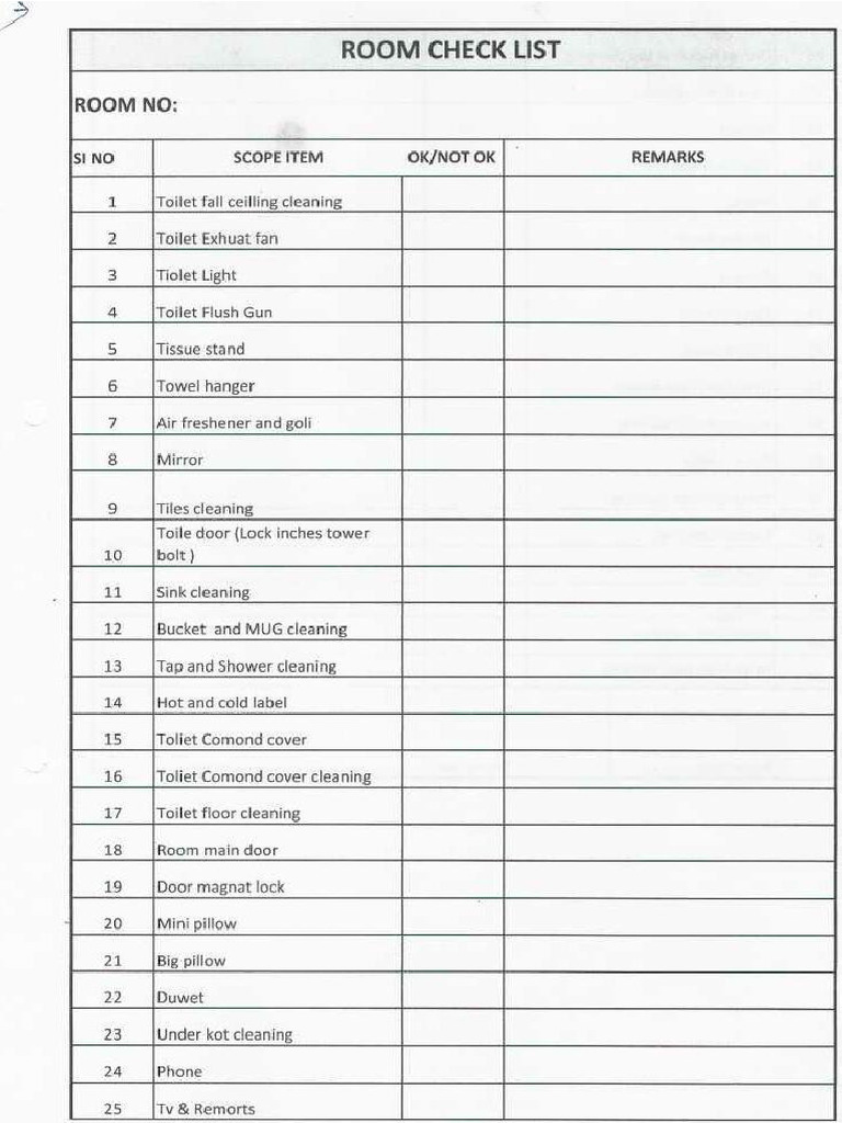 Room Check List | PDF