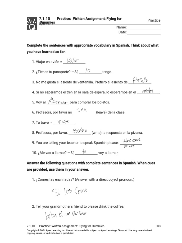 Spanish 1 Last Assignment | PDF | Linguistics