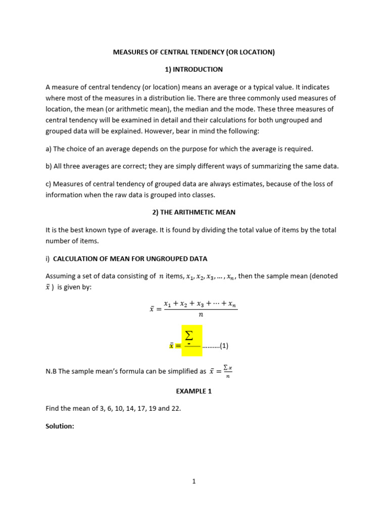 Measures of Central Tendency | PDF | Mean | Median