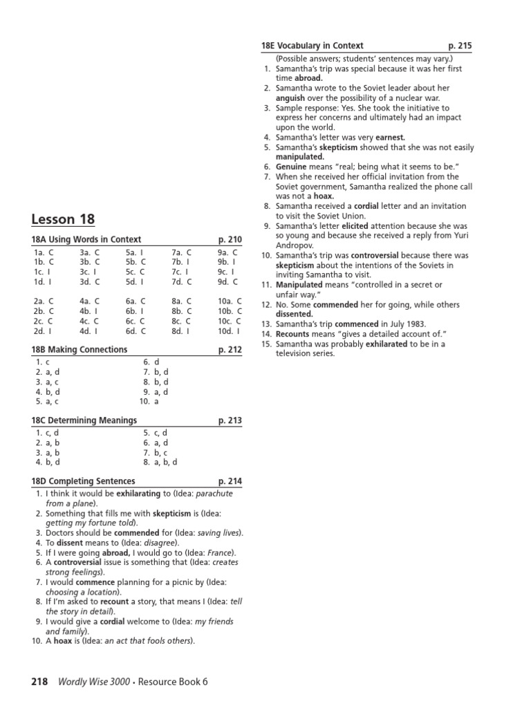 WW-Book 6-Lesson 18-ANSWER | PDF