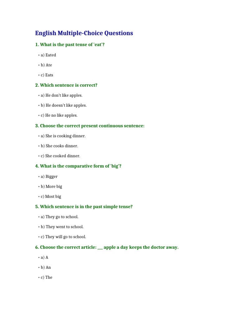 English Multiple Choice Questions v2 | PDF