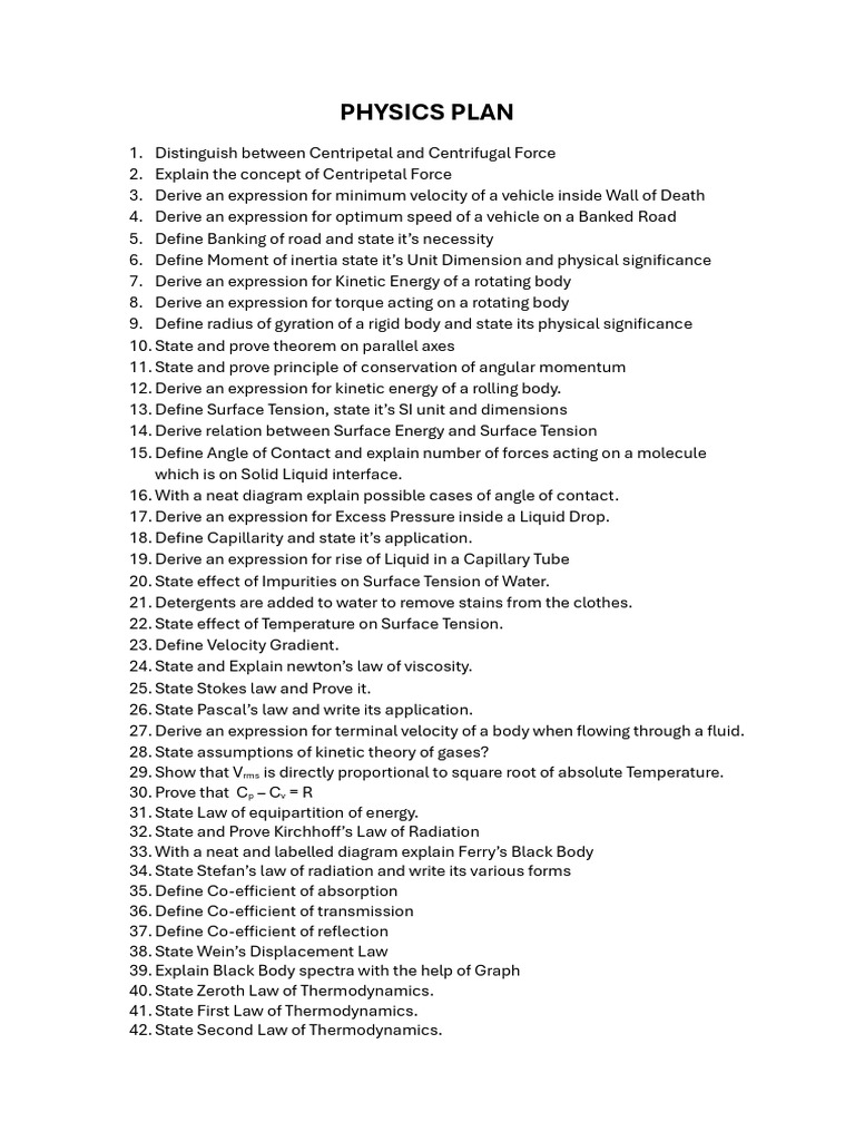 Physics Plan | PDF | Force | Surface Tension